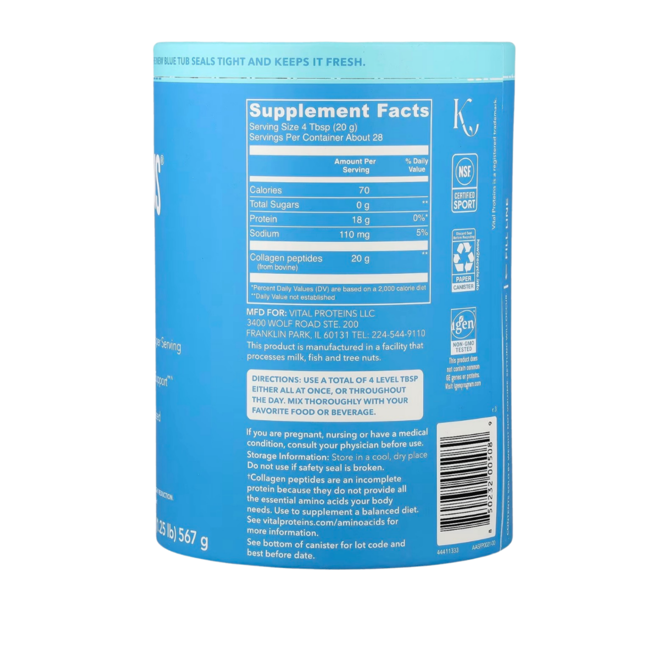 Vital Proteins, Collagen Peptides, Unflavored, 20 oz (567 g) - Mr ...