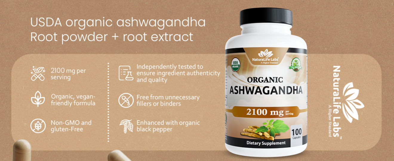 NaturaLife Labs Organic Ashwagandha 2100 mg per Serving – Root Powder ...